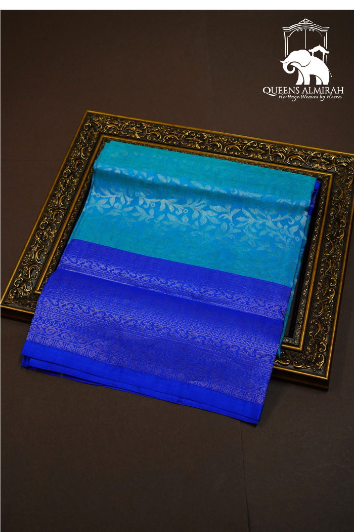 ROYAL SKY BLUE WITH LAPIS BLUE SOFT SILK SAREE – Queens Jewel Emporium